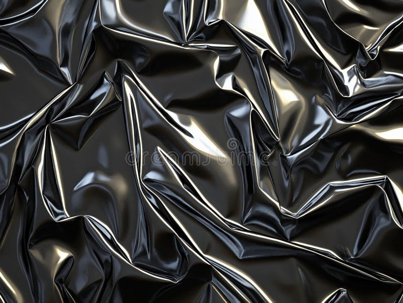 Dynamic Close-Up of Stretched Black Plastic Wrap with Reflective ...
