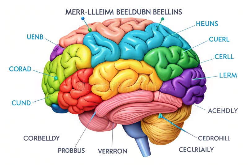 High Resolution Diagram of Human Brain Highlighting Lobes and Neural ...