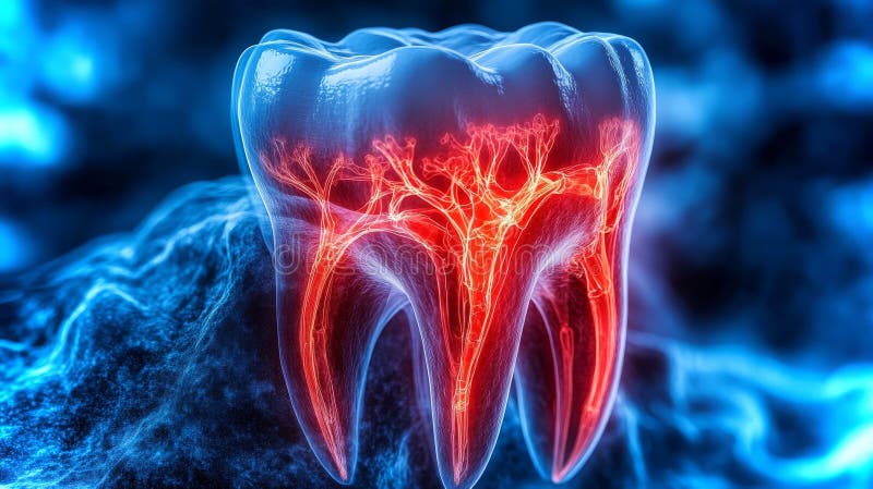 High-resolution Digital X-ray of a Molar Highlighting Intricate Root ...