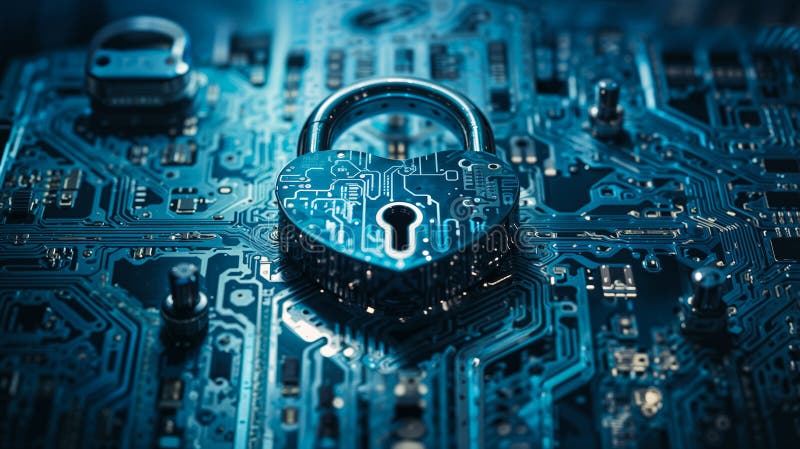 High-Resolution Digital Rendering of a Metallic Padlock on a Blue ...