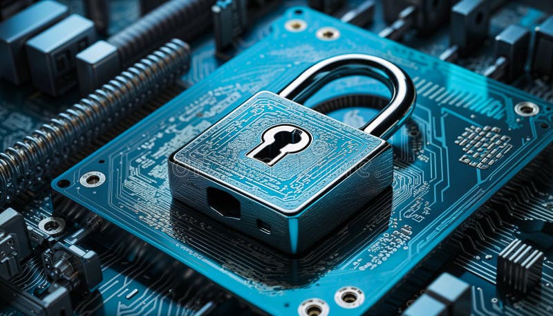 High-Resolution Digital Rendering of a Metallic Padlock on a Blue ...