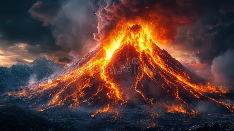 Realistic Erupting Volcano in High Definition with Lava and Smoke Stock ...