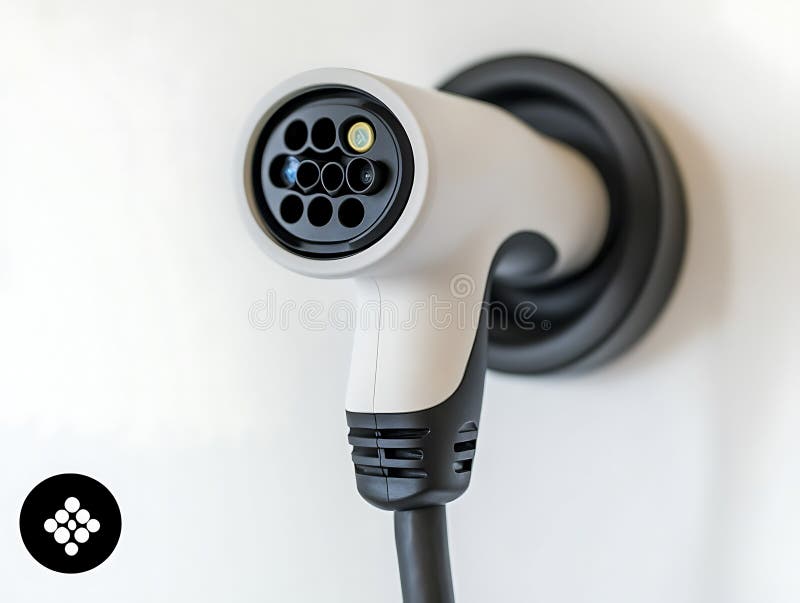 High-Resolution EV Charging Plug and Cable on White Background Stock ...