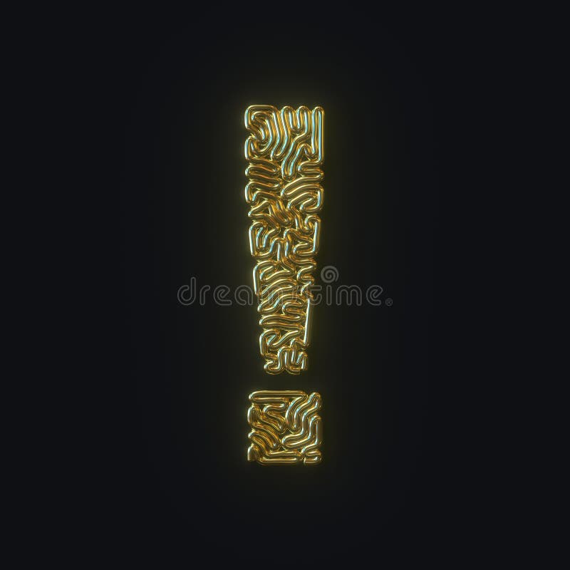 High Resolution Exclamation Mark Symbol Formed of Gold Bent Wire. 3D ...