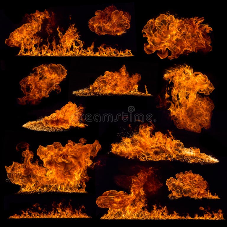 High Resolution Fire Collection on Black Stock Photo - Image of smoke ...