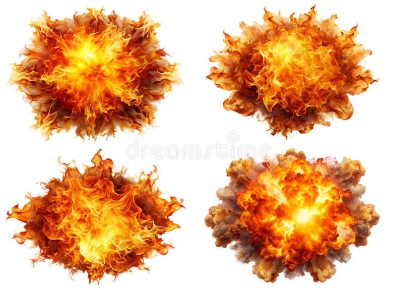 High Resolution Fire Explosions Isolated on White Background Stock ...