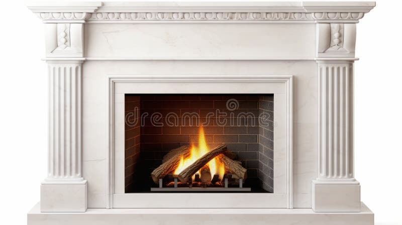 High Resolution Fireplace Mantel Isolated on White Background Stock ...