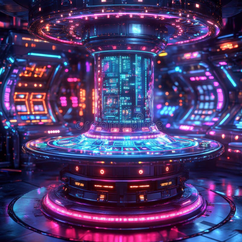 A High-resolution Futuristic Control Center Image with a Central Pillar ...