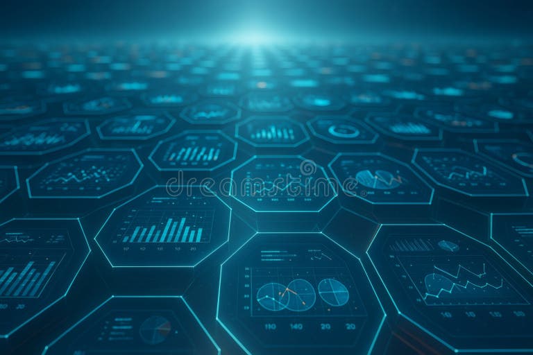 Futuristic Data Grid with Glowing Hex Panels and Digital Analytics ...