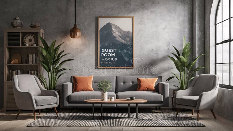 High-resolution Guest Room with Rectangular Poster Mock-up Frame with ...
