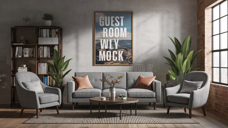 High Resolution Guest Room with Mock Up Photo Frame on Front Wall ...