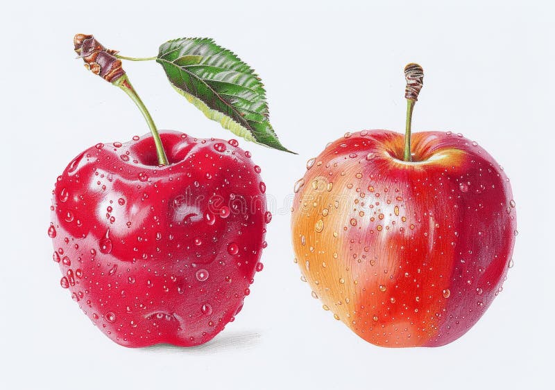 High-Resolution Hand-Drawn Cherry and Apple Colored Pencil Art Stock ...