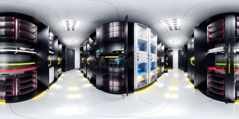 High Resolution HDRI 360 Panorama of a Bright Server Data Room Center ...
