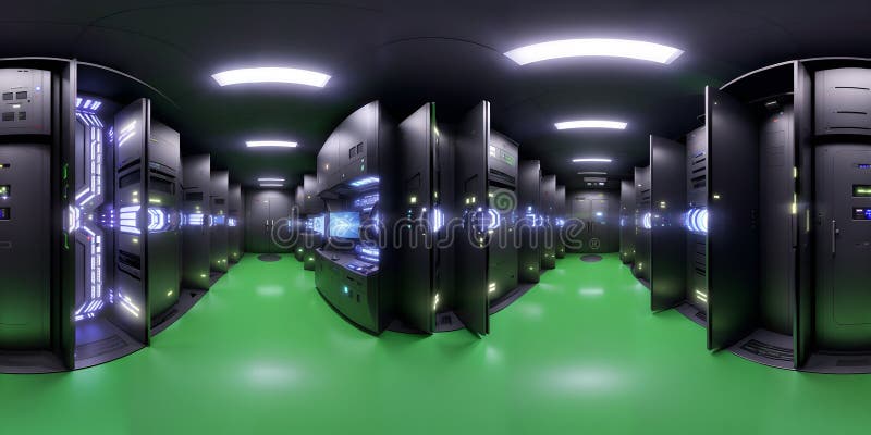 High Resolution HDRI 360 Panorama of a Bright Server Data Room Center ...