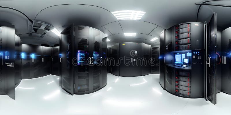 High Resolution HDRI 360 Panorama of a Bright Server Data Room Center ...