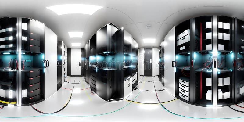 High Resolution HDRI 360 Panorama of a Bright Server Data Room Center ...