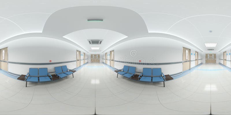 High Resolution HDRI Panoramic View of a Hospital Corridor. 360 ...