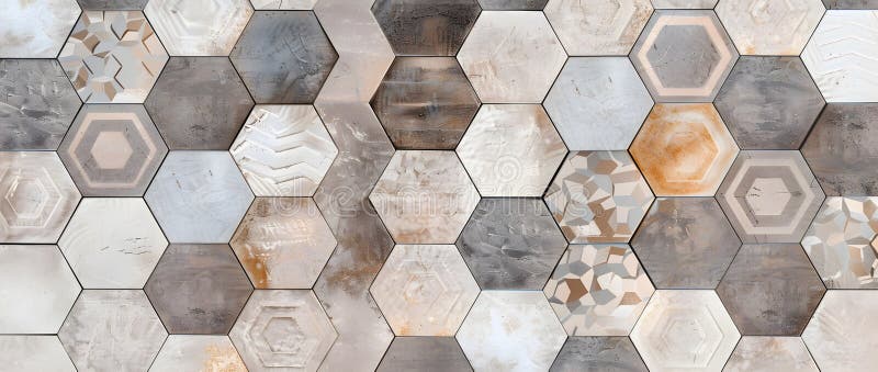 High-Resolution Hexagonal Tile Pattern with Beige, Grey, and Brown - AI ...