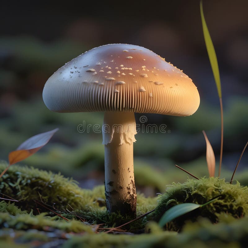 A High Resolution, Highly Detailed Solitary Mushroom with a Rounded Cap ...