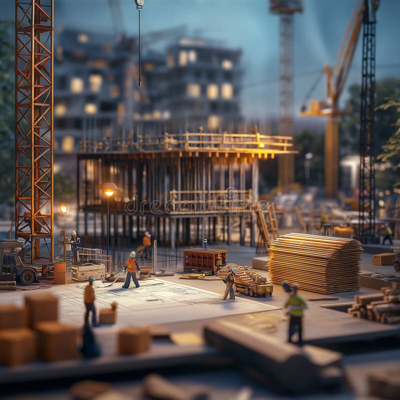 Hyper-Realistic Construction Site Advertisement with Blueprints and ...