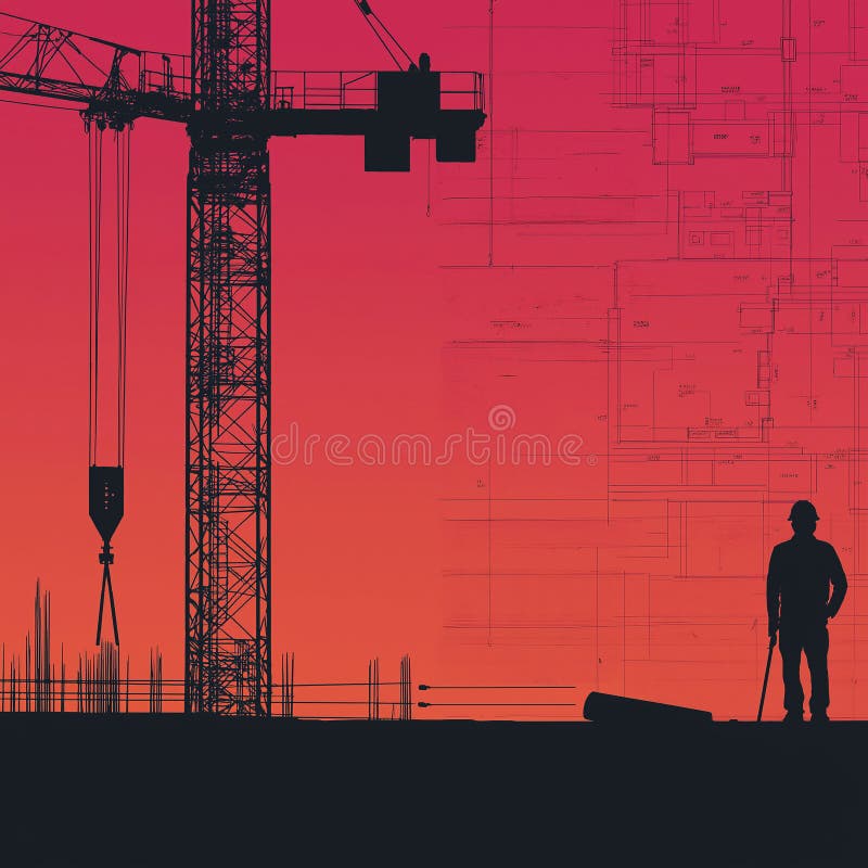 Hyper-Realistic Construction Site Advertisement with Blueprints and ...