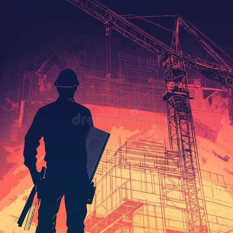 Hyper-Realistic Construction Site Advertisement with Blueprints and ...