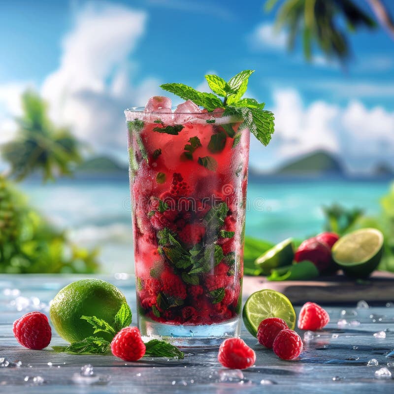 High Resolution Hyperrealistic Raspberry Mojito Advertising Poster on ...