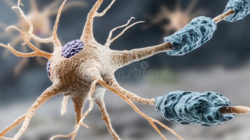 Detailed Illustration of Neuron Structure with Axon and Dendrites in a ...