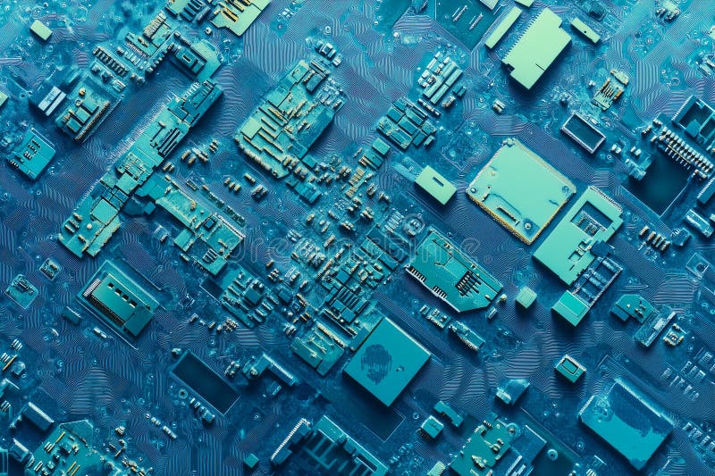 Abstract Teal Circuit Board Technology Background Digital Microchip ...
