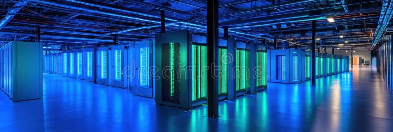 Modern Data Center with Illuminated Server Racks in a Controlled ...