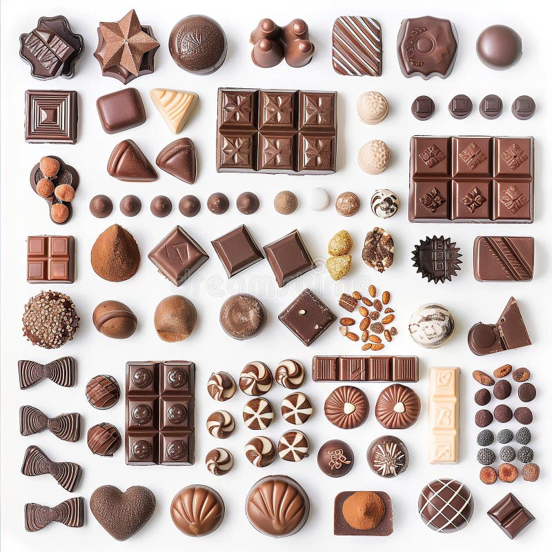 Assorted Chocolate Pieces of Various Shapes and Sizes in a Flat Lay ...