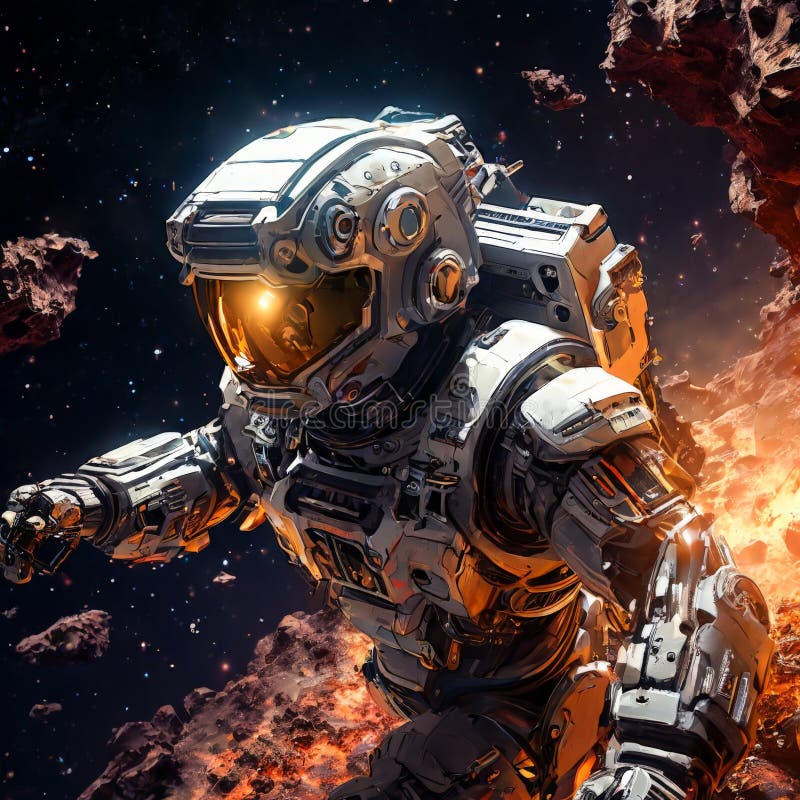 Astronaut in High-tech Spacesuit Exploring Asteroid Field Stock Image ...
