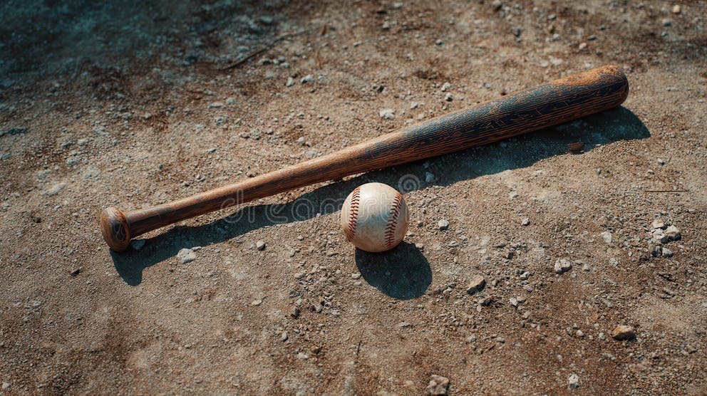 A Stunning Image of Baseball and a Bat on the Ground. Stock Image ...