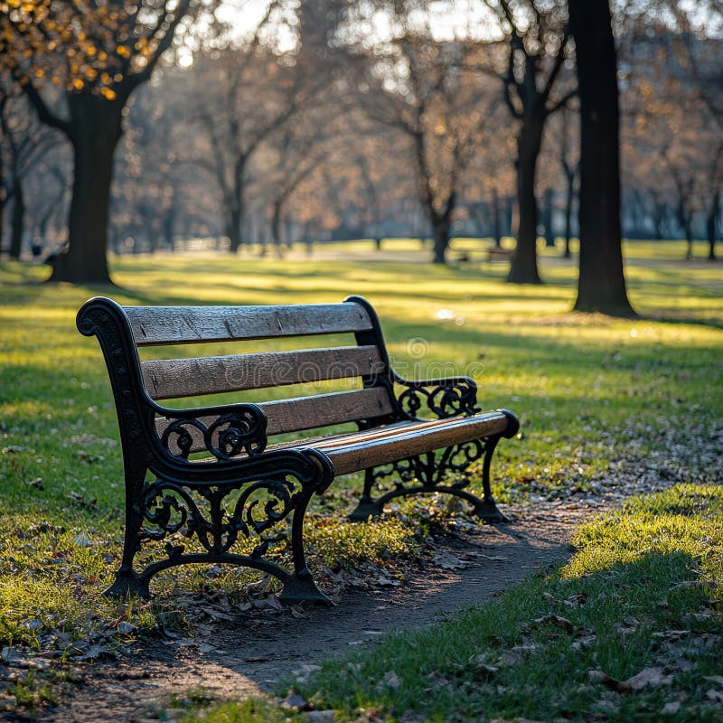 Realistic Photography of Bench Surrounded by Lush Greenery in Park ...