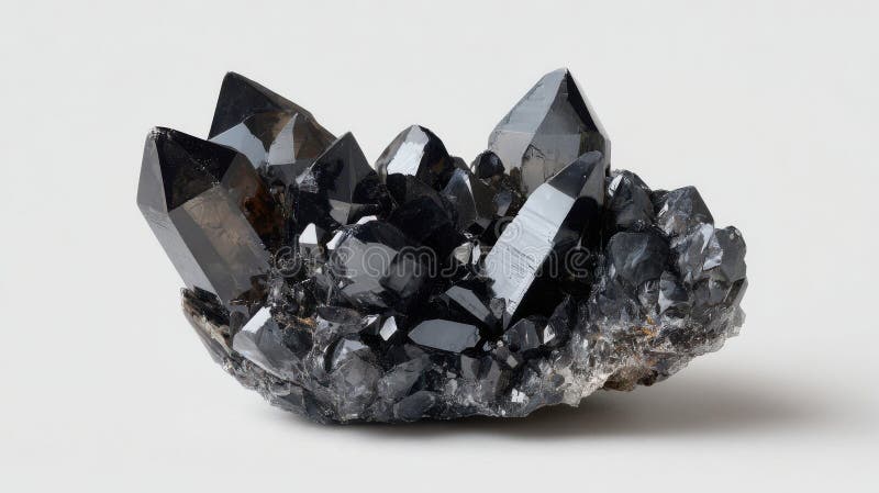 A Stunning Image of Black Quartz Crystal Cluster on White Background ...