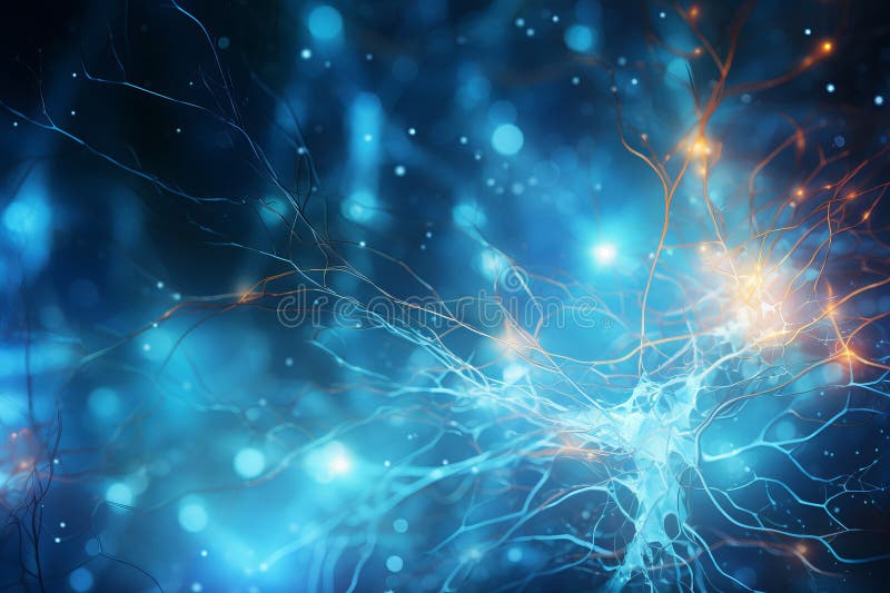 High-resolution Image of a Blue Neuron Under Laboratory Microscope for ...