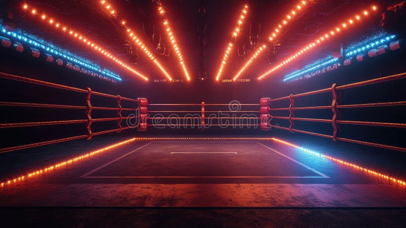 High-Resolution Image of a Boxing Ring in an Illuminated Arena Stock ...