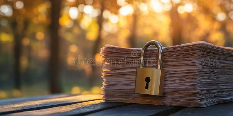 Secure Documents: a Closeup Shot with Padlock on Table. High-Resolution ...