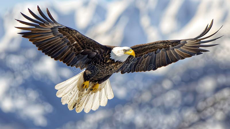 Soaring Eagle Against a Backdrop of Mountains. Stock Illustration ...