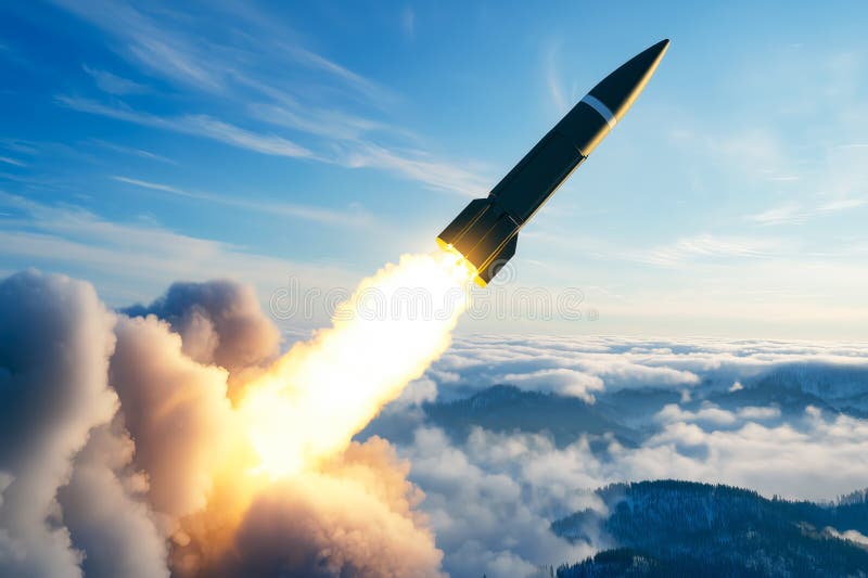 Rocket Launch through Cloud Layer: Dramatic Aerial View Over Mountain ...