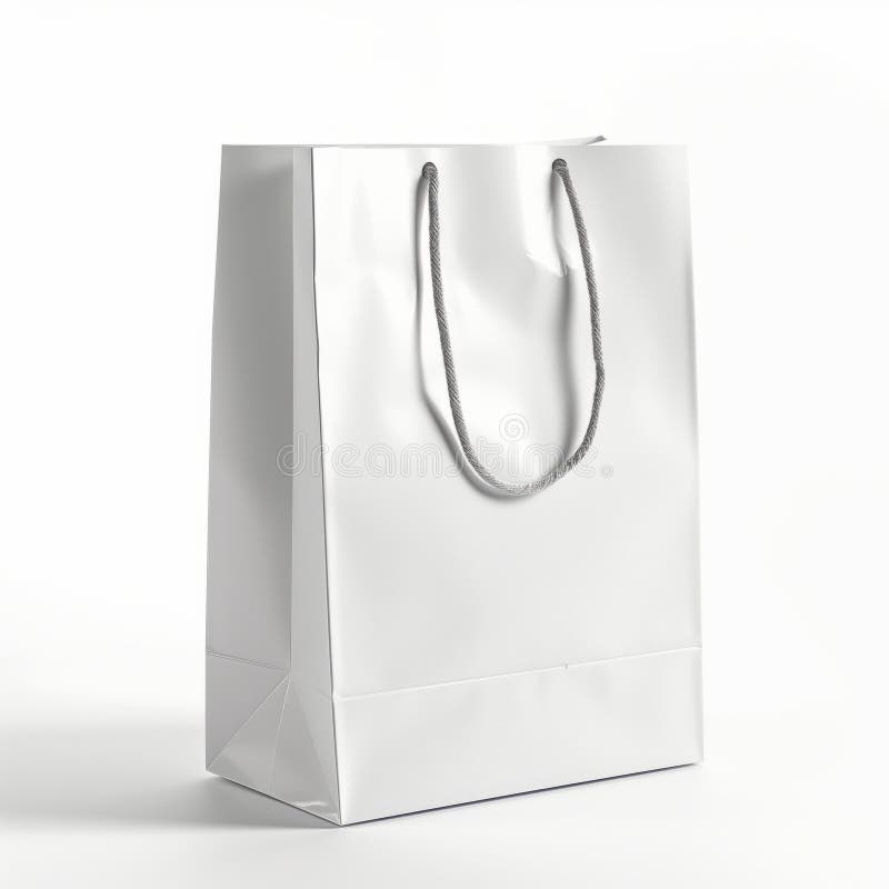 Simple White Paper Bag with Rope Handles Stock Photo - Image of ...