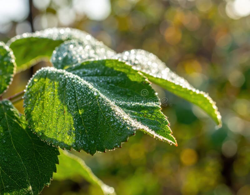 Close Up Fresh Dew Covered Leaves Stock Illustration - Illustration of ...
