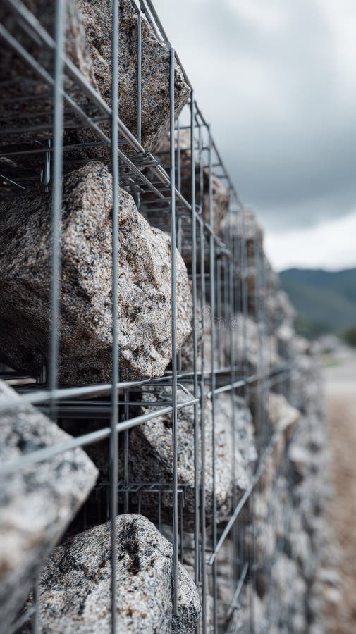 A Stunning Image of Close-up of Gabion Retaining Wall Construction ...