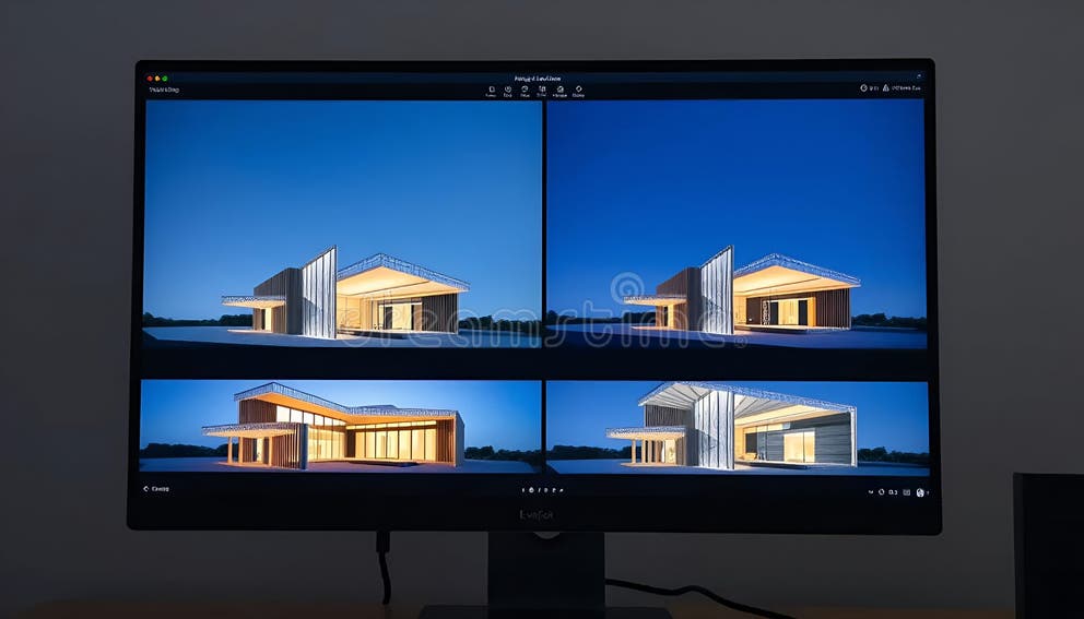 Computer Screen Displaying 3d Architectural Rendering of Modern House ...