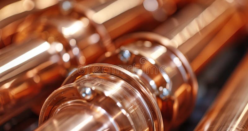 Close-up of Shiny Copper Pipes in an Industrial Setting, Showcasing ...