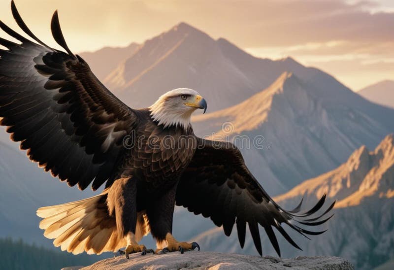 Twilight Majesty: Realistic Digital Painting of an Eagle Soaring Above ...