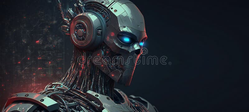 High Resolution Image of Cyborg Head with Metallic Textures and Smooth ...