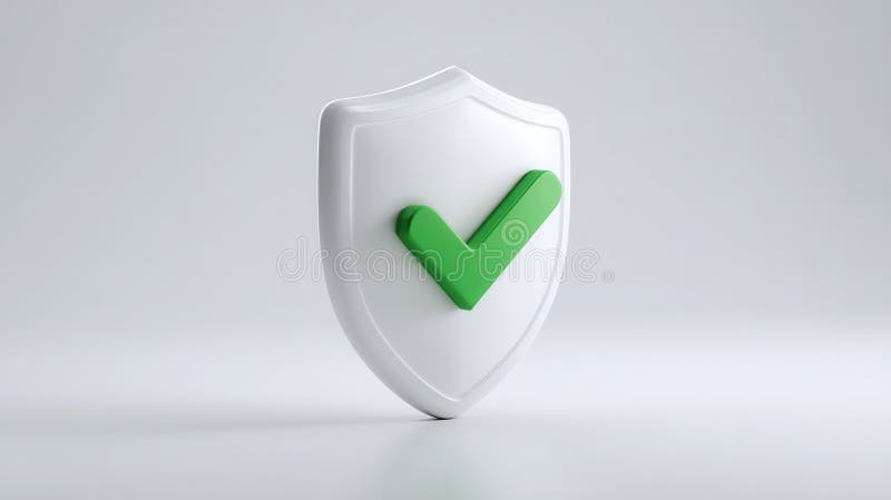 A Stunning Image of 3d Rendering of a White Shield with a Green Check ...