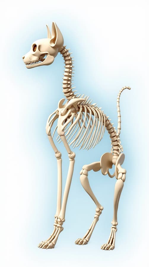 Detailed Anatomical Illustration of Cat Skeleton in Standing Pose Stock ...