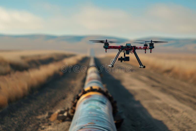 High-resolution Image of Drone Flying Over a Gas Pipeline in a Remote ...